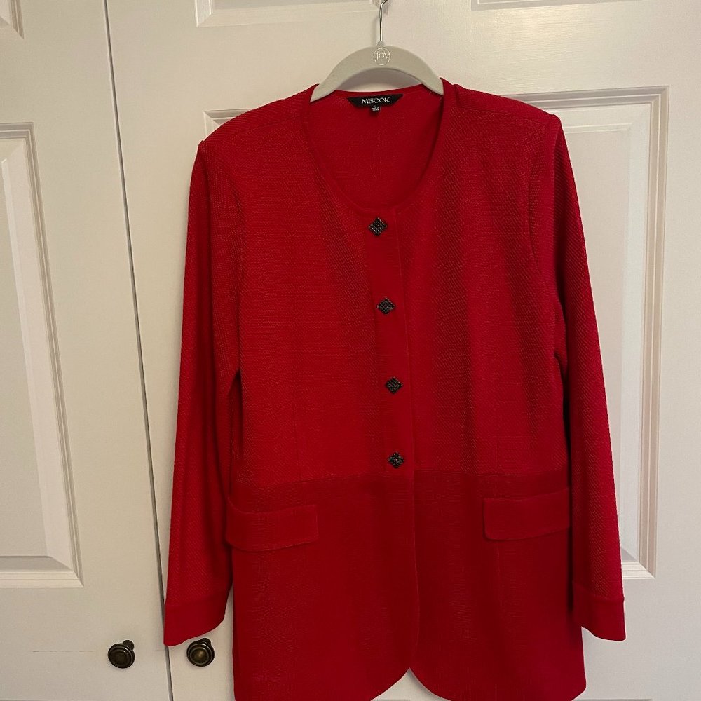 Elegant Red Misook Jacket With Shiny Black Buttons - Gem